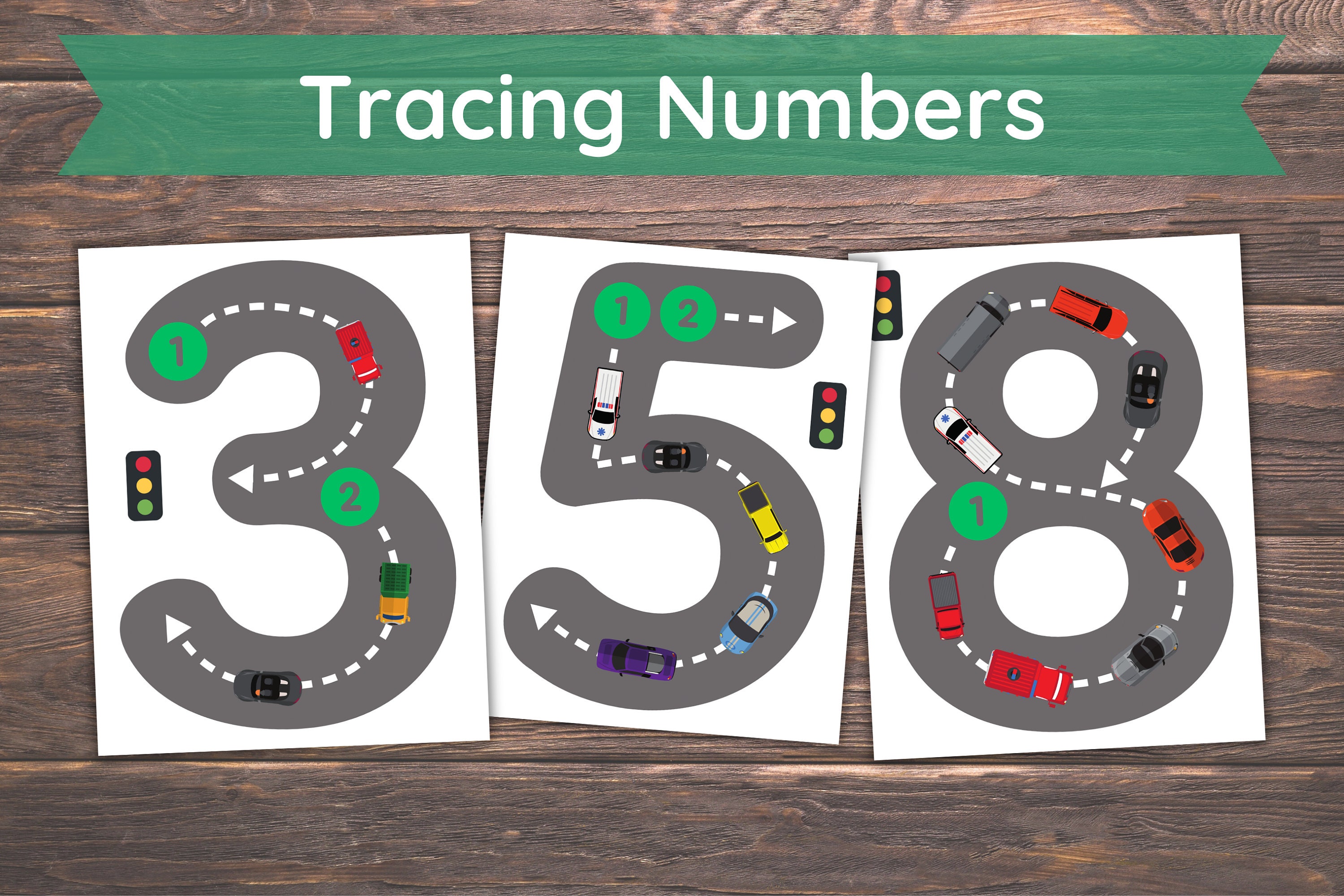 Number Tracing Posters & Flashcards Vehicles and Roads - Etsy Canada