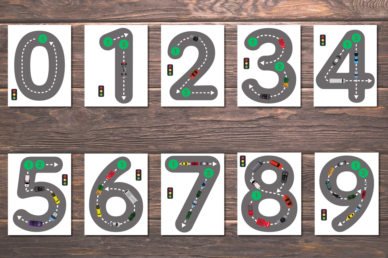 Number Tracing Posters & Flashcards, Vehicles and Roads, Printable ...
