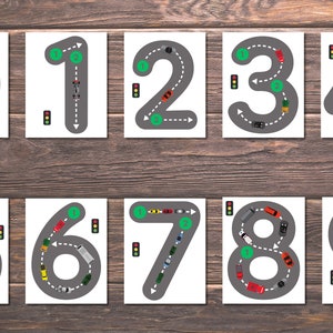 Number Tracing Posters & Flashcards, Vehicles and Roads, Printable ...
