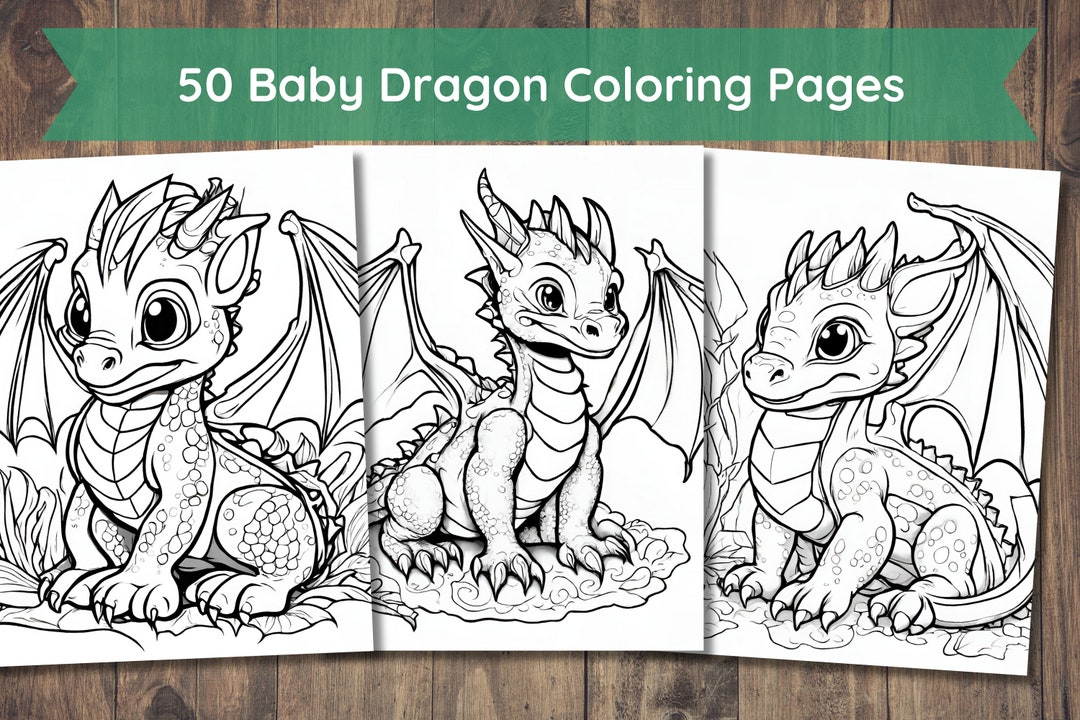 50 Baby Woodland Dragon Fantasy Coloring Page Book, Adults + Kids ...