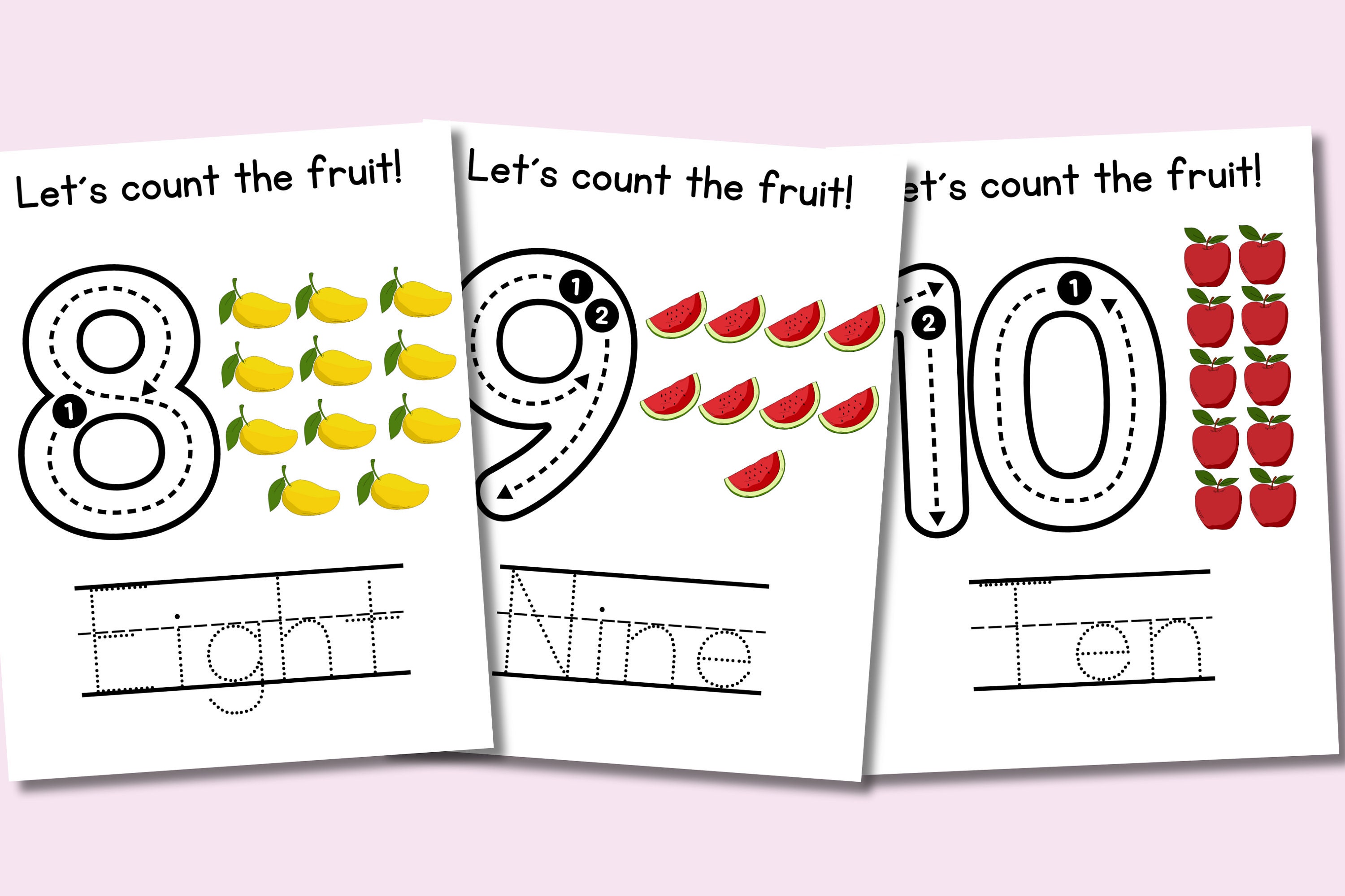 Preschool and Pre-k Number Tracing, 1-10, Count the Fruits, Instant ...