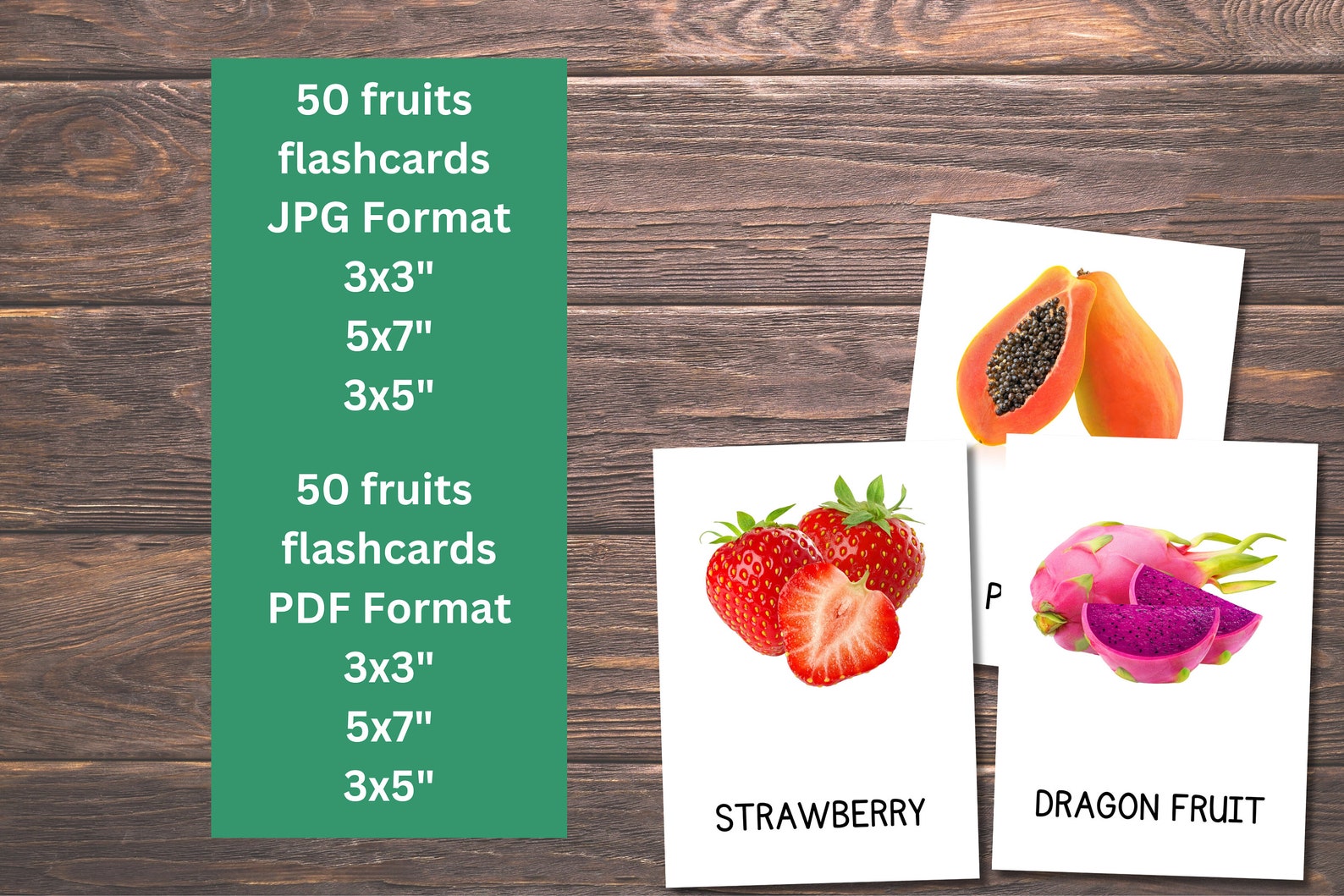 50 Fruits Cards, Fruits Flashcards, Printable Real Pictures Flashcards ...