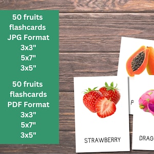 50 Fruits Cards, Fruits Flashcards, Printable Real Pictures Flashcards ...