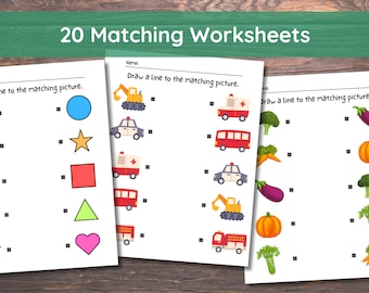50 Printable Matching Worksheets, Match the Picture, Kindergarten ...