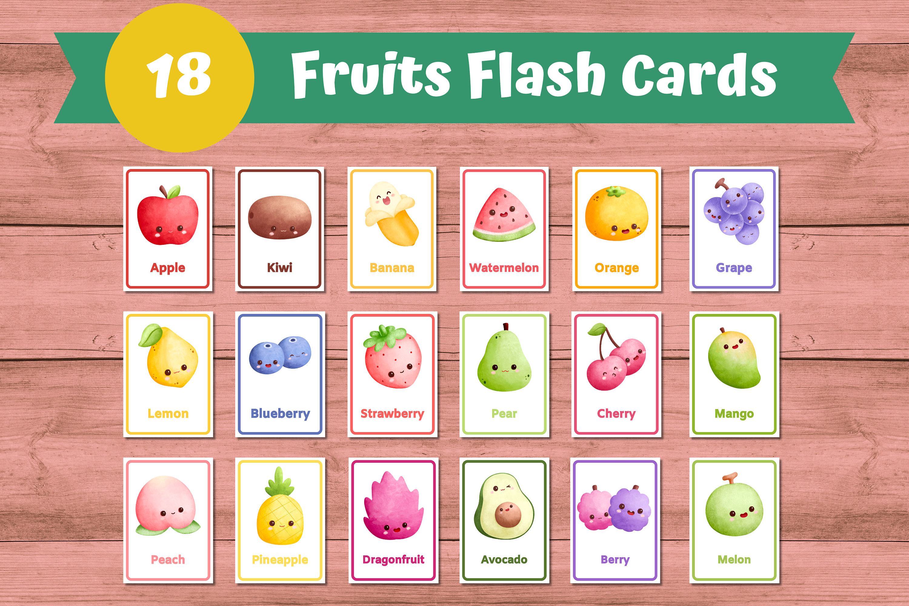 18 Fruits Flashcards Fruits Printable Montessori - Etsy