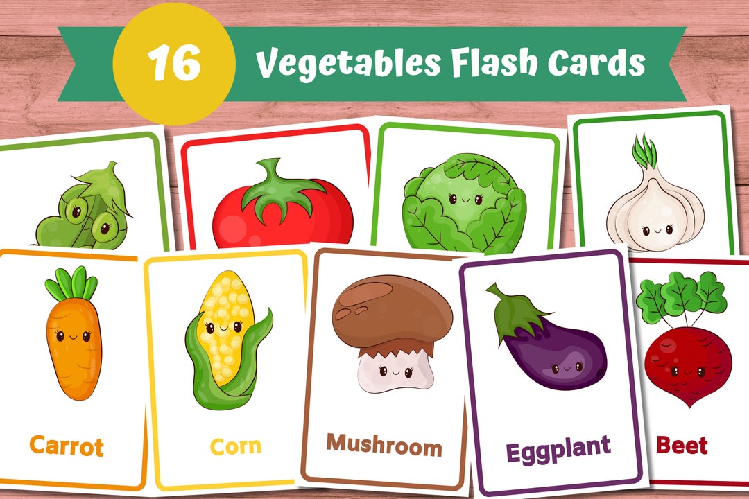 16 Vegetables Cards | Vegetables Flashcards | Pre-school Cards ...