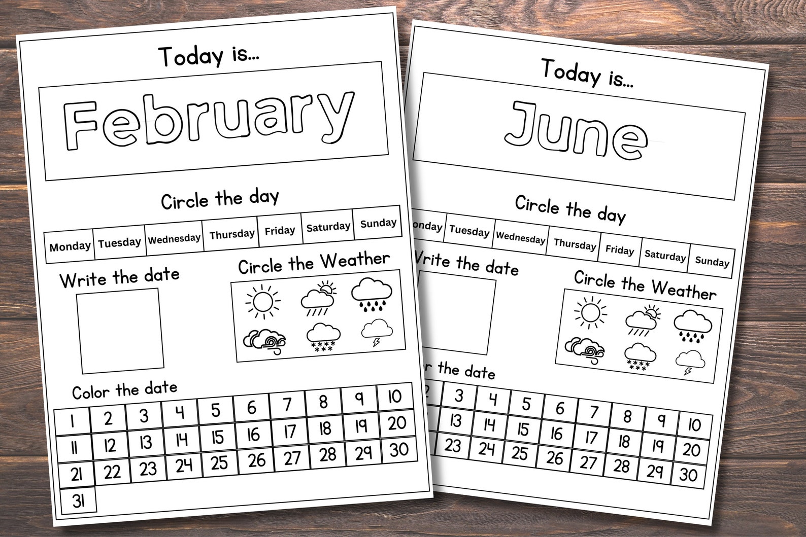 12 Printable Preschool Calendar Worksheet Pages | Month, Day, Date ...