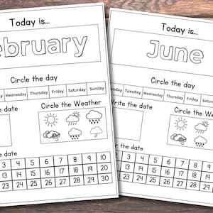 12 Printable Preschool Calendar Worksheet Pages | Month, Day, Date ...