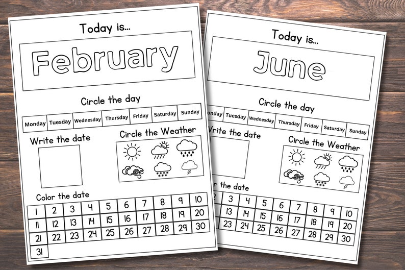 12 Printable Preschool Calendar Worksheet Pages | Month, Day, Date ...