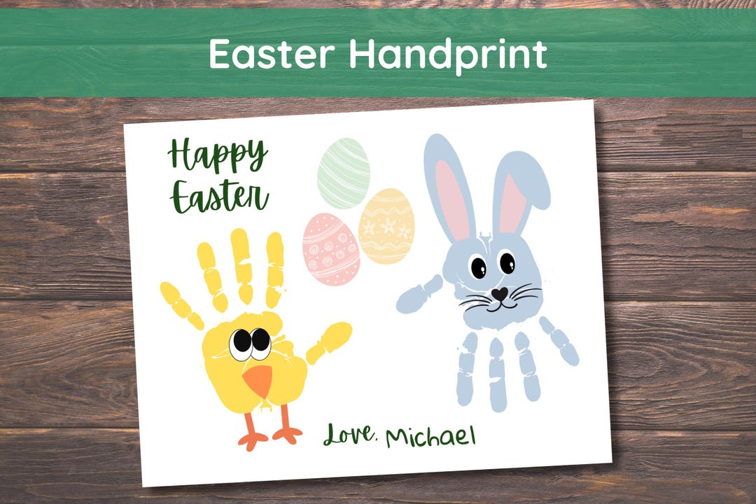 Easter Bunny Chick Handprint Art, Kids Easter Keepsake, Easter Crafts ...