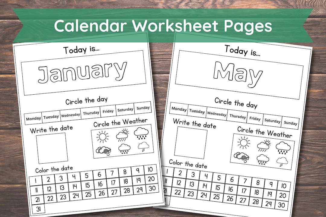 12 Printable Preschool Calendar Worksheet Pages | Month, Day, Date ...
