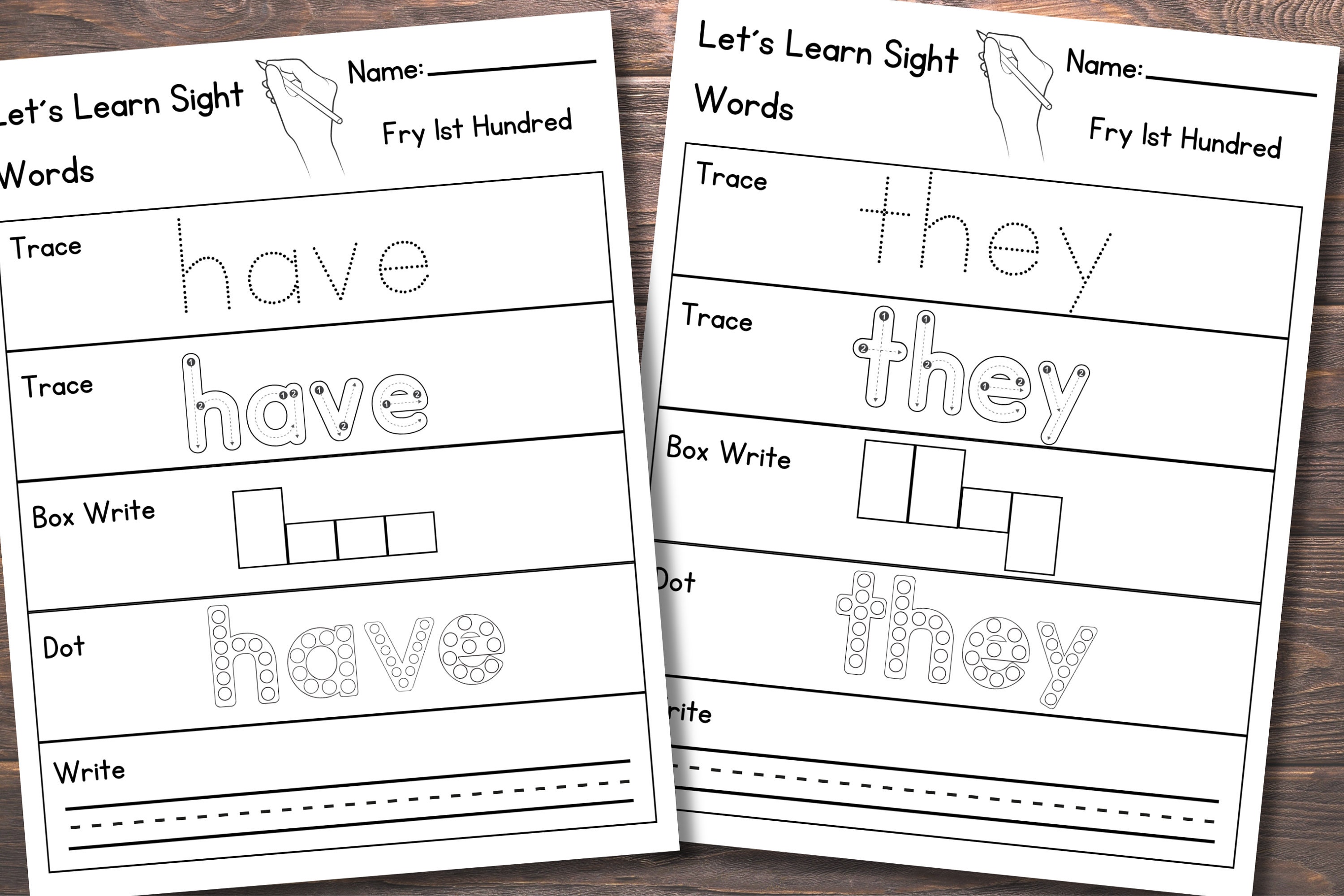 100 Printable Let's Learn Fry 1st Hundred Sight Words - Etsy