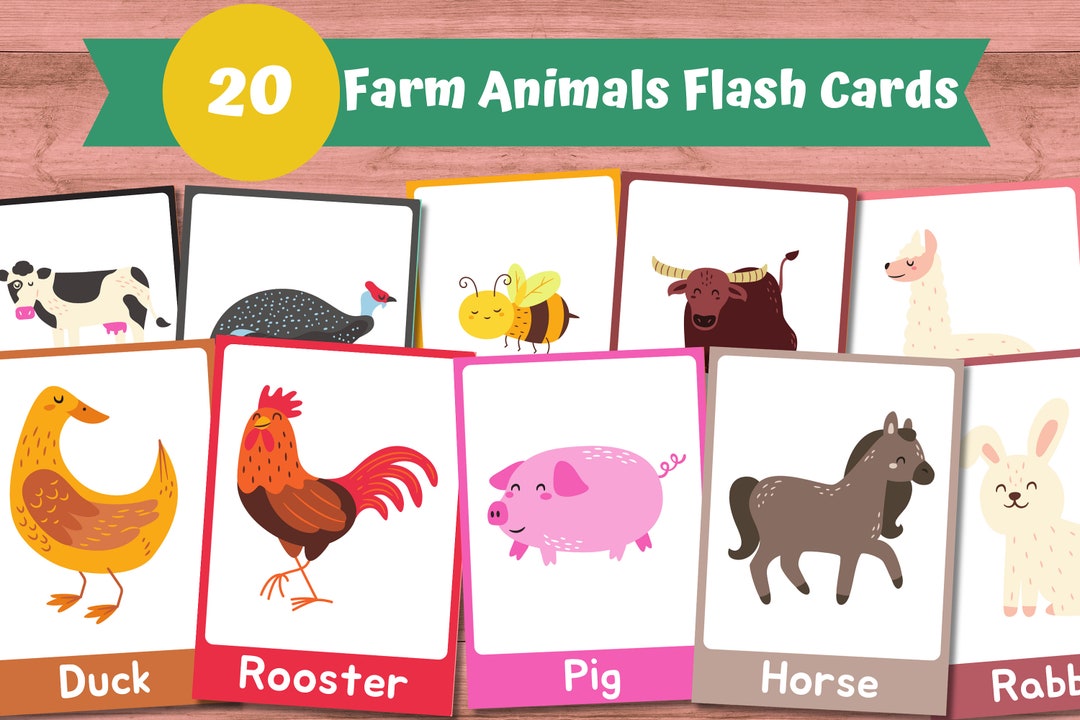 20 Farm Animals Cards, Montessori Flash Cards, Pre-school Cards ...