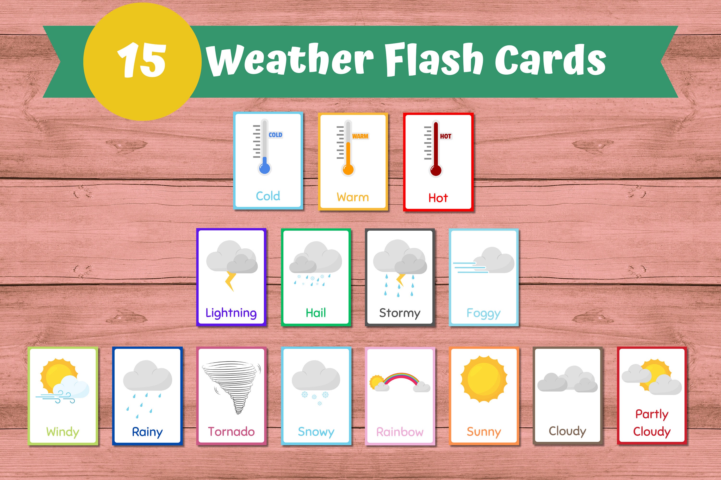 15 Weather Cards | Montessori Flashcards | Pre-school Cards | Rainbow ...