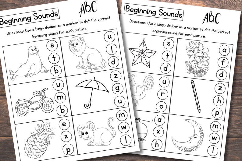 10 Printable Beginning Sounds Worksheets Preschool-1st Grade Phonics ...