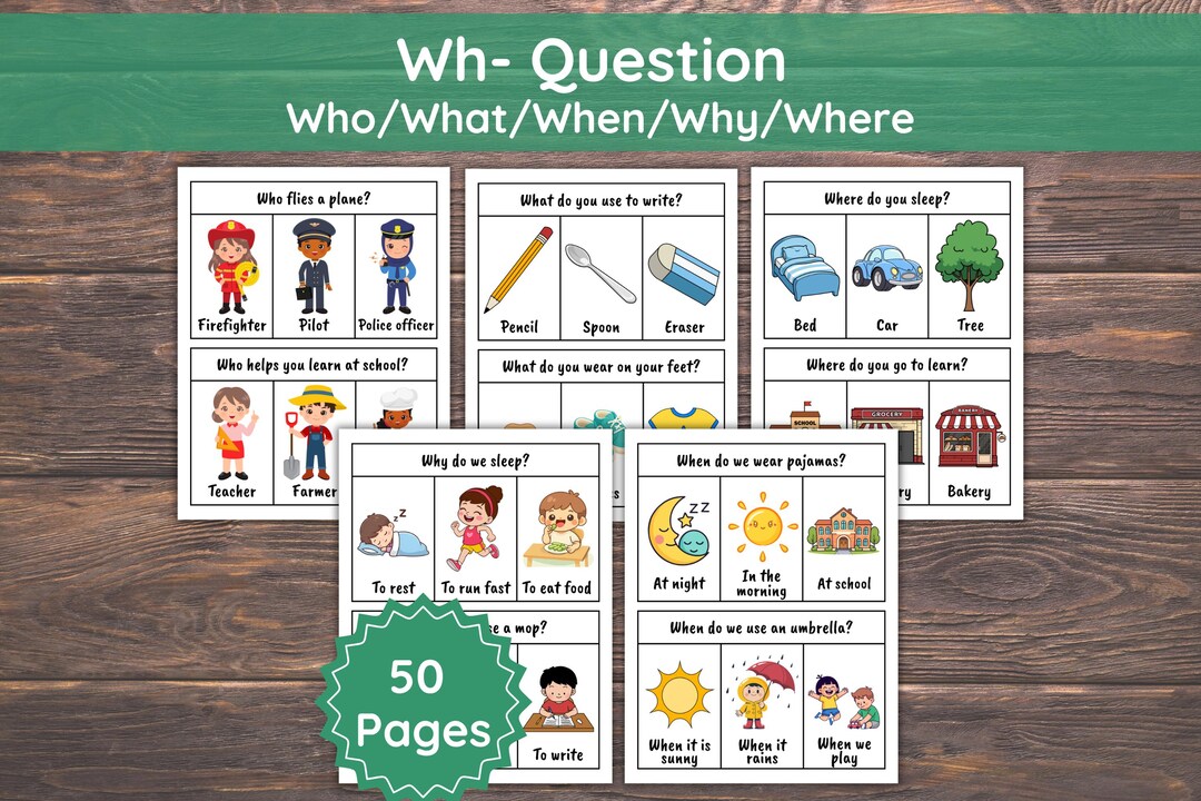 WH Question Flash Cards Printable, Speech Therapy Resource, Speech ...