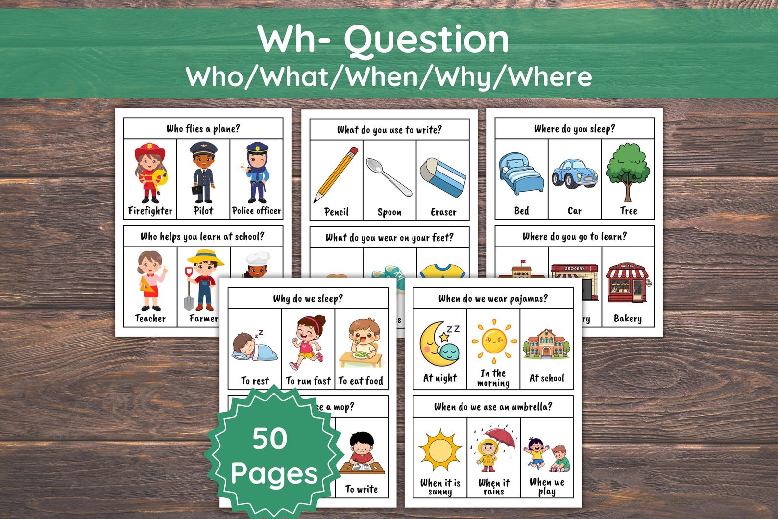 WH Question Flash Cards Printable, Speech Therapy Resource, Speech ...