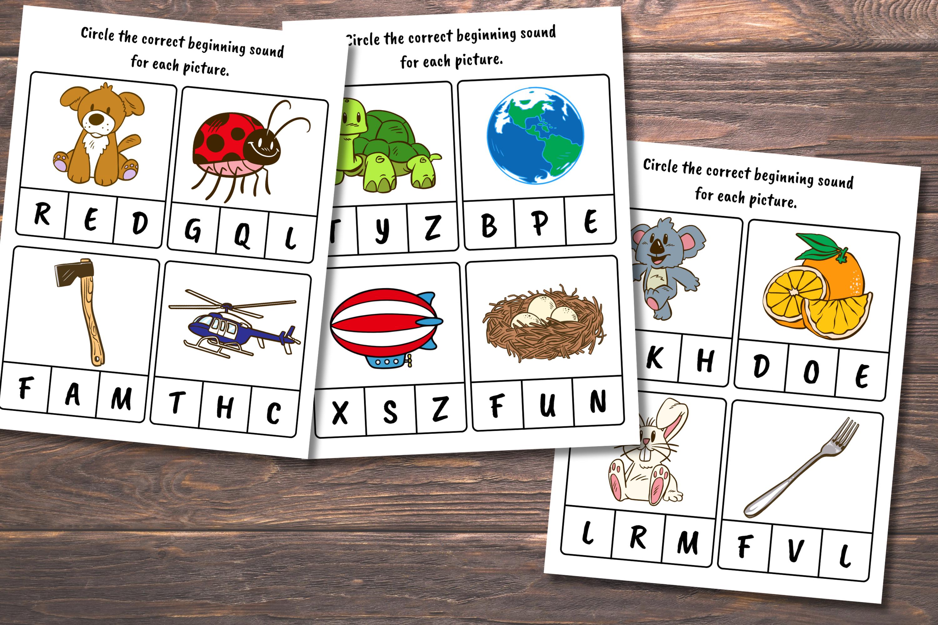 Beginning Sounds Worksheets, Preschool-1st Grade Phonics and Literacy ...