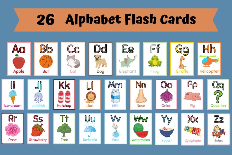 26 ABC Flash Cards, Educational Cards, A-Z Cards, Learn Abcs, Alphabet ...
