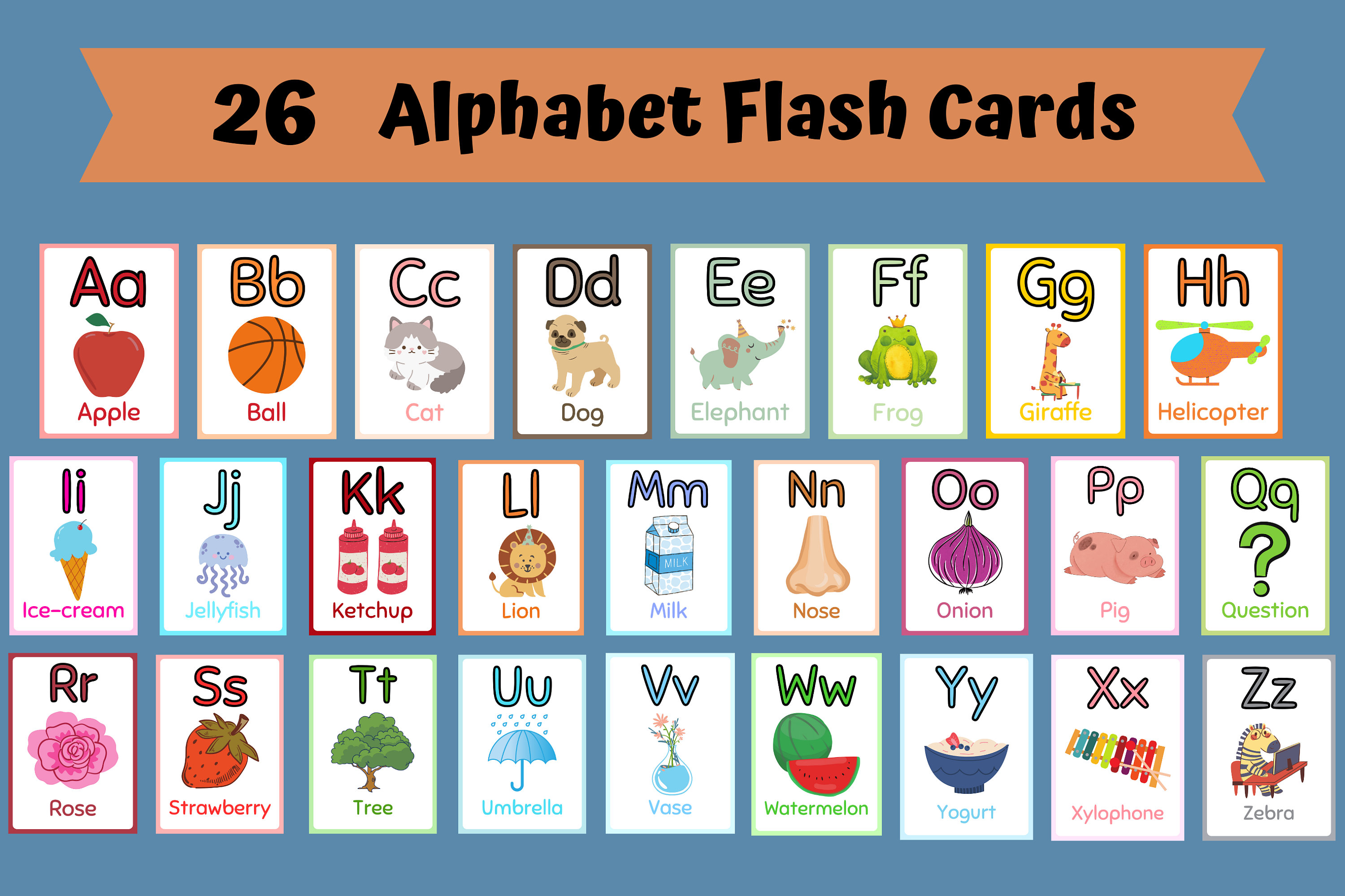 26 ABC Flash Cards Educational Cards A-Z Cards Learn Abcs - Etsy