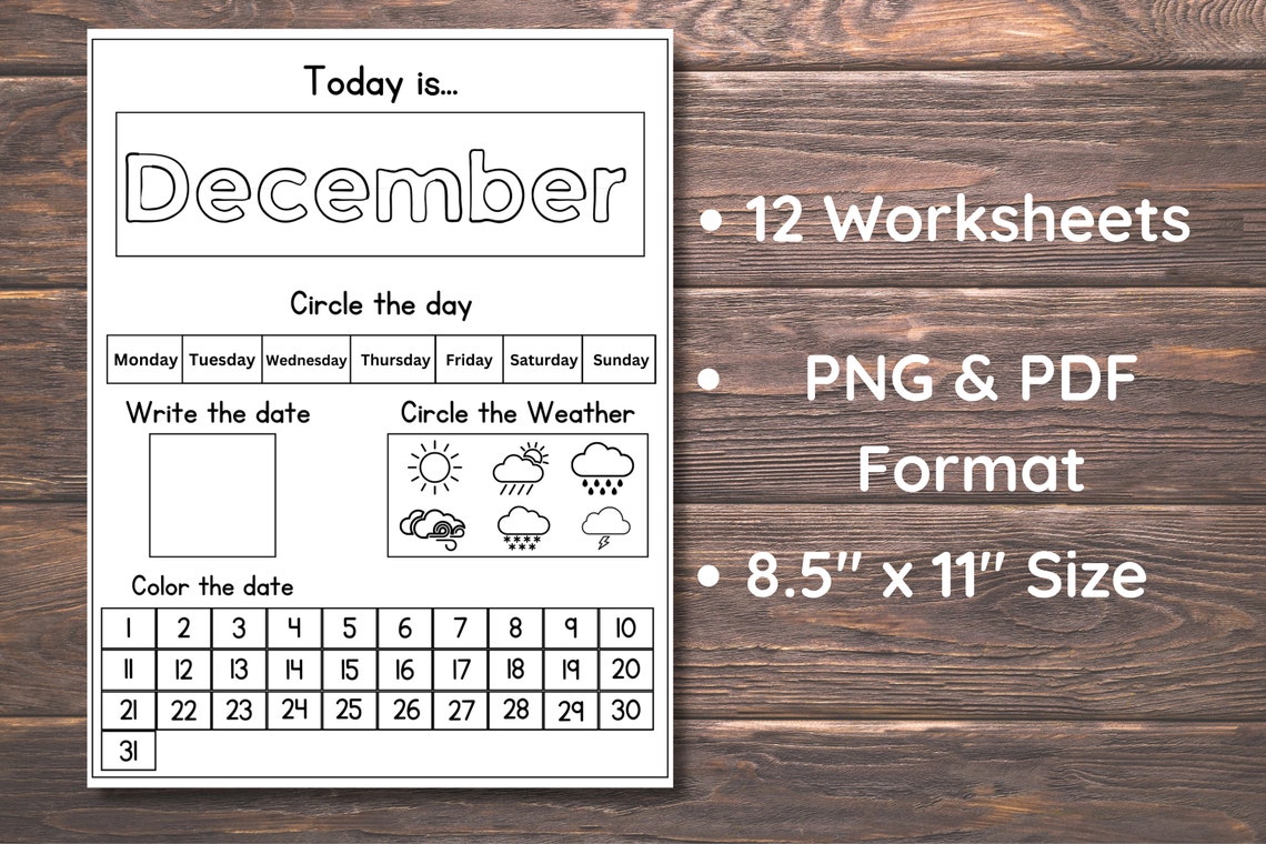 12 Printable Preschool Calendar Worksheet Pages | Month, Day, Date ...