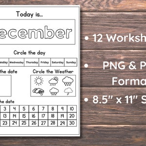 12 Printable Preschool Calendar Worksheet Pages | Month, Day, Date ...