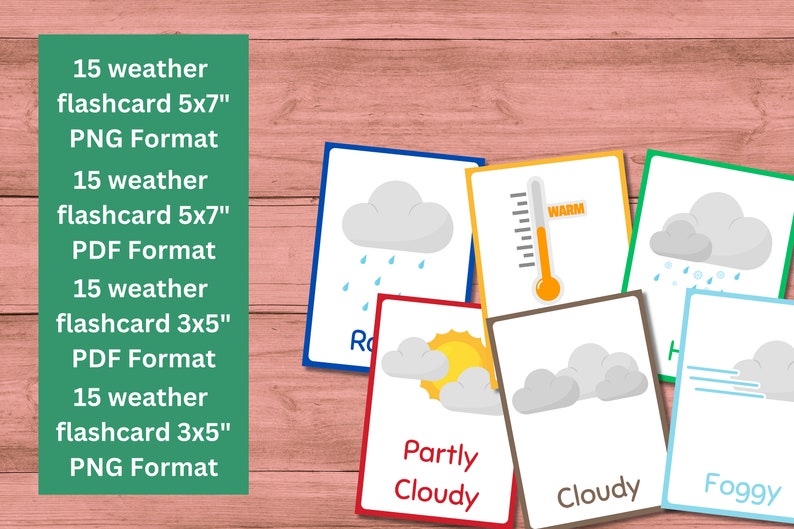 15 Weather Cards | Montessori Flashcards | Pre-school Cards | Rainbow ...