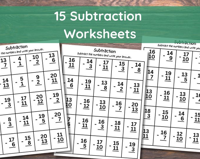 15 Printable Subtraction Fill in the Blanks Worksheets (numbers 1-20 ...