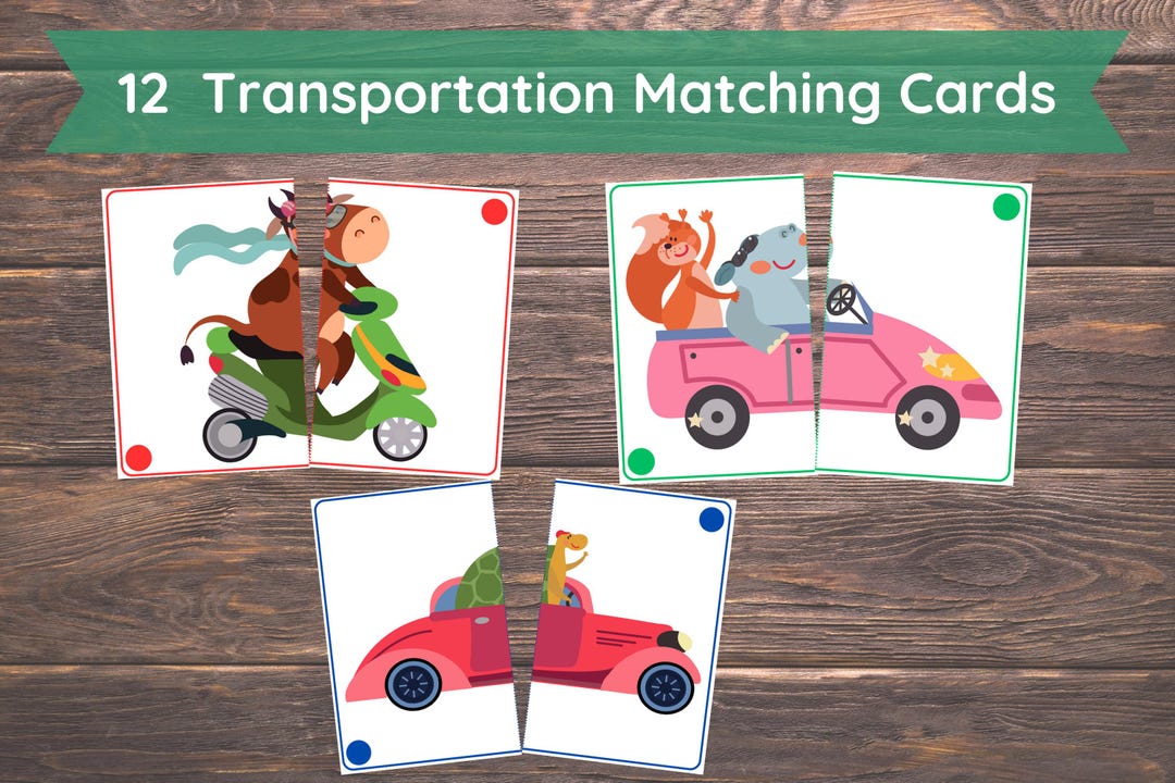 Transportation Matching Game, Matching Cards, Toddler Matching Activity ...