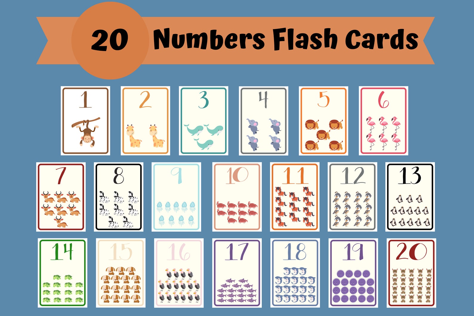 Numbers Flash Cards, Preschool Counting Flash Cards, Count and Clip ...