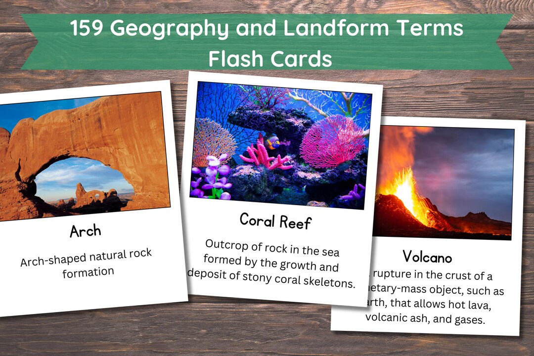 159 Geography and Landform Terms Flash Cards, Landform Montessori ...