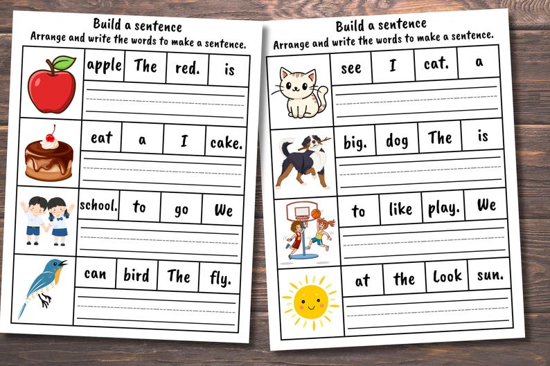 200 Build the Sentence Worksheets, Printable Sentences Writing Practice ...