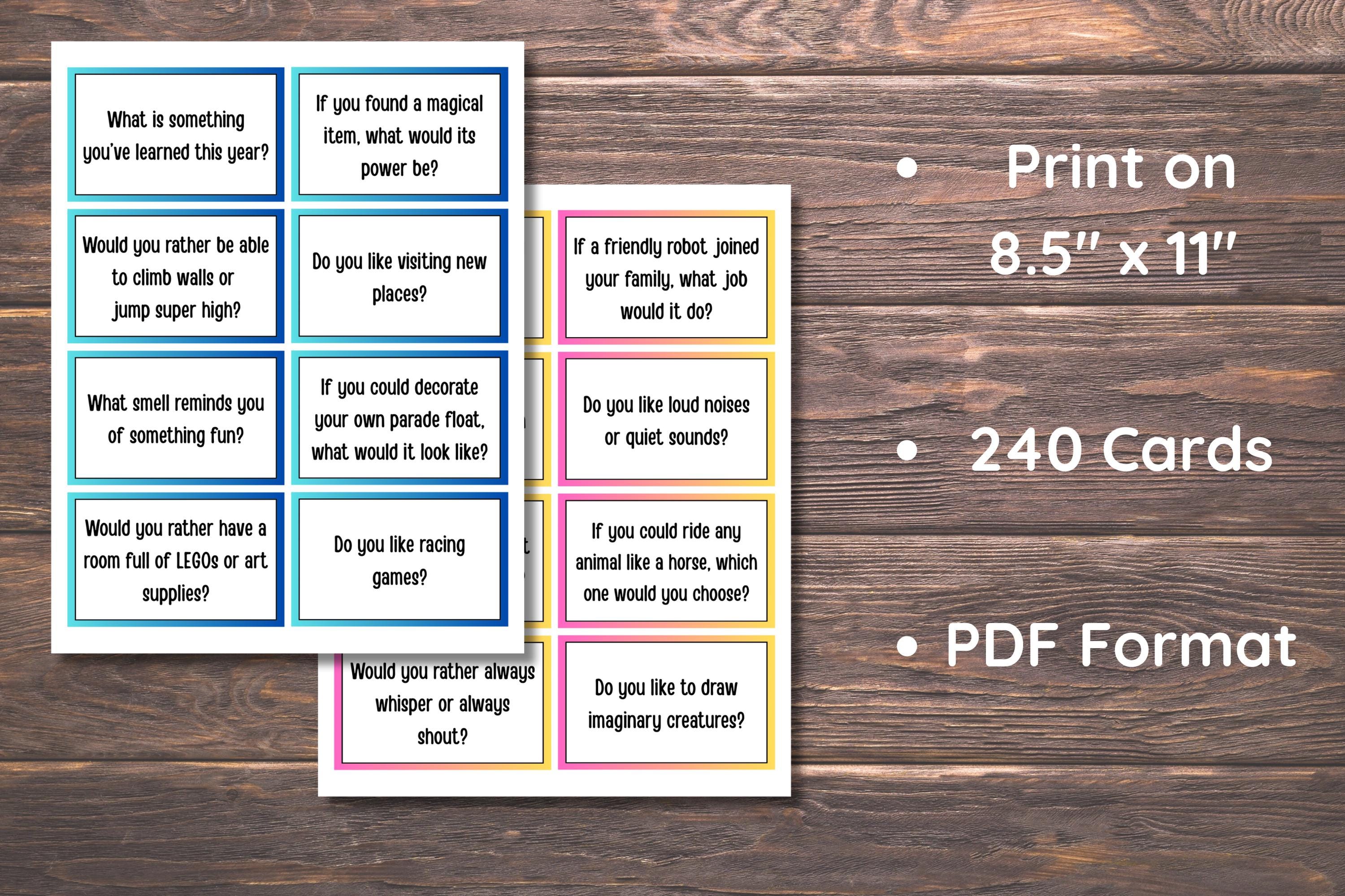 240 Conversation Cards, Conversation Starters, Trip Conversation Cards ...
