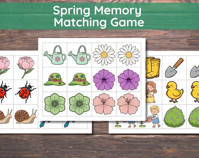 Spring Memory Game Printable, Spring Matching Game, Memory Cards Game ...