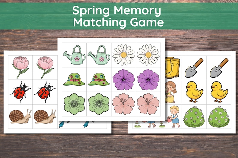 Spring Memory Game Printable, Spring Matching Game, Memory Cards Game ...