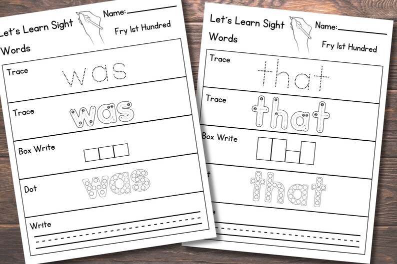 100 Printable Let's Learn Fry 1st Hundred Sight Words - Etsy