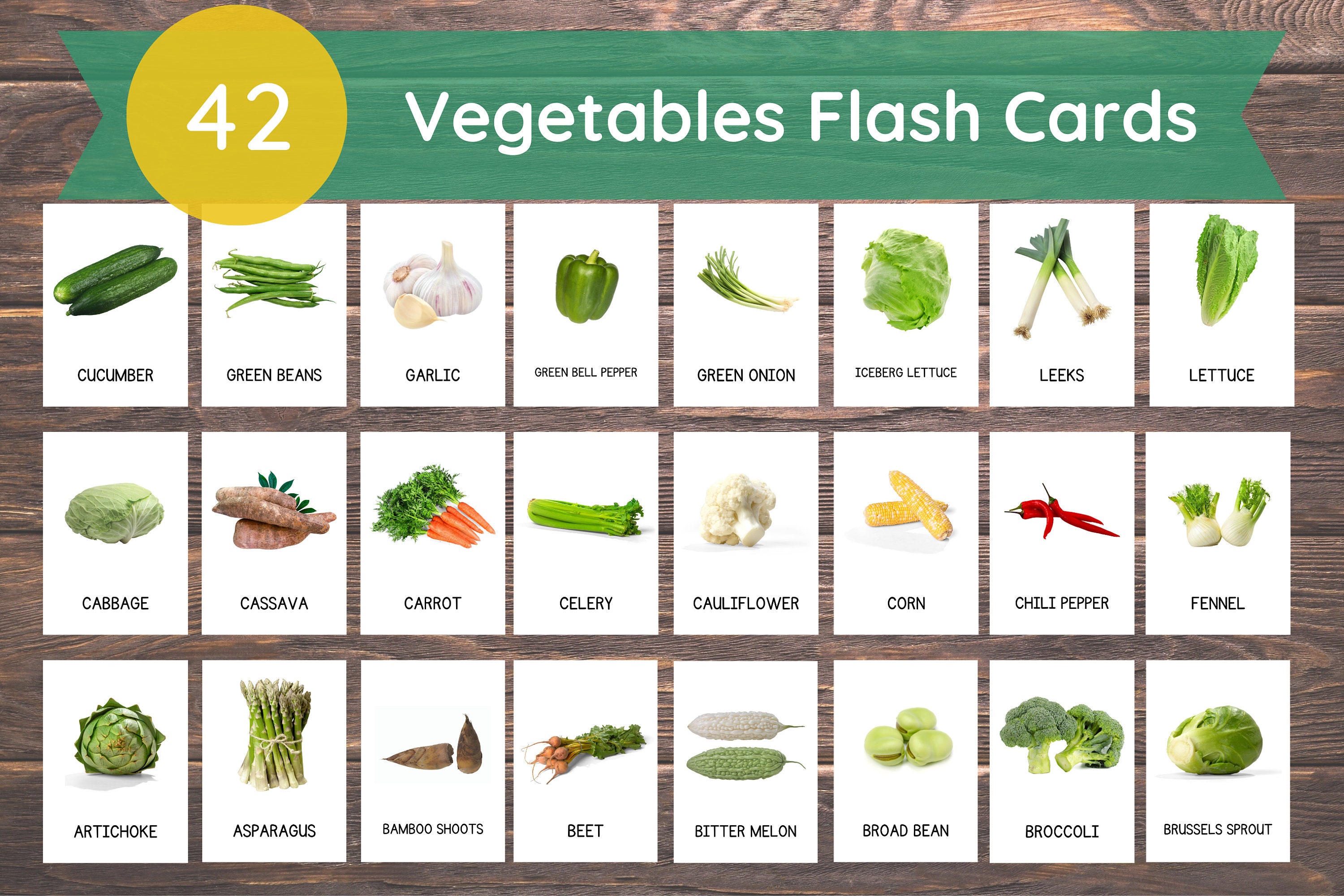 42 Vegetables Cards, Vegetables Flashcards, Montessori Flashcards ...