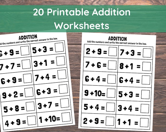 60 Printable Addition Fill in the Blanks Worksheets (numbers 1-20) for ...