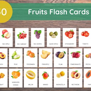 50 Fruits Cards, Fruits Flashcards, Printable Real Pictures Flashcards ...
