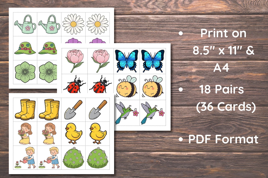 Spring Memory Game Printable, Spring Matching Game, Memory Cards Game ...