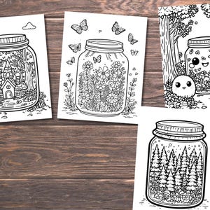Bold and Easy Coloring Book, Cute Kawaii Forest Jar Coloring Pages ...
