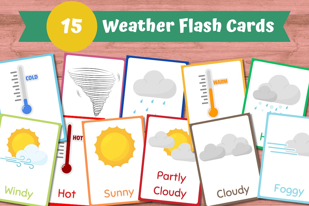 15 Weather Cards | Montessori Flashcards | Pre-school Cards | Rainbow ...