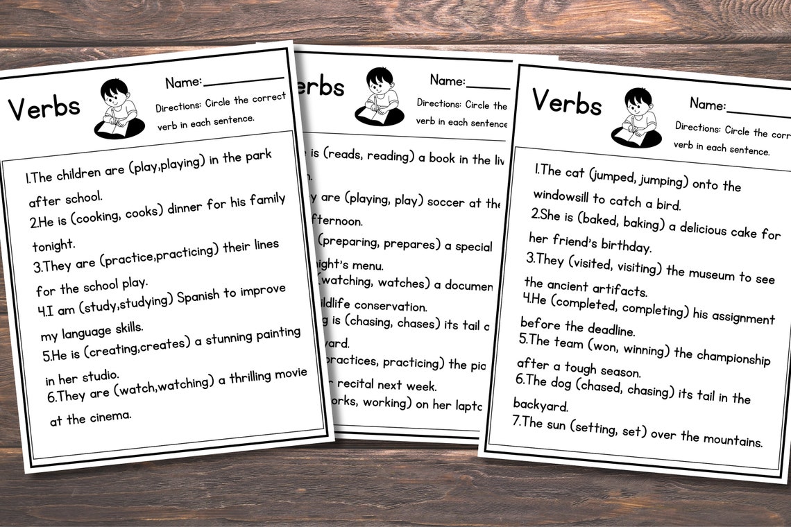 10 Printable Choose the Correct Verb Worksheets. 1st-2nd Grade - Etsy