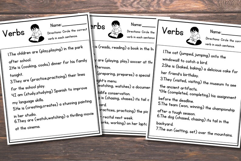 10 Printable Choose the Correct Verb Worksheets. 1st-2nd Grade - Etsy