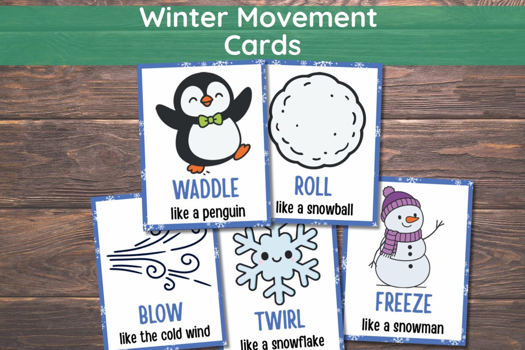 Winter Movement Cards, Winter Game, 28 Winter Flashcards, Educational ...