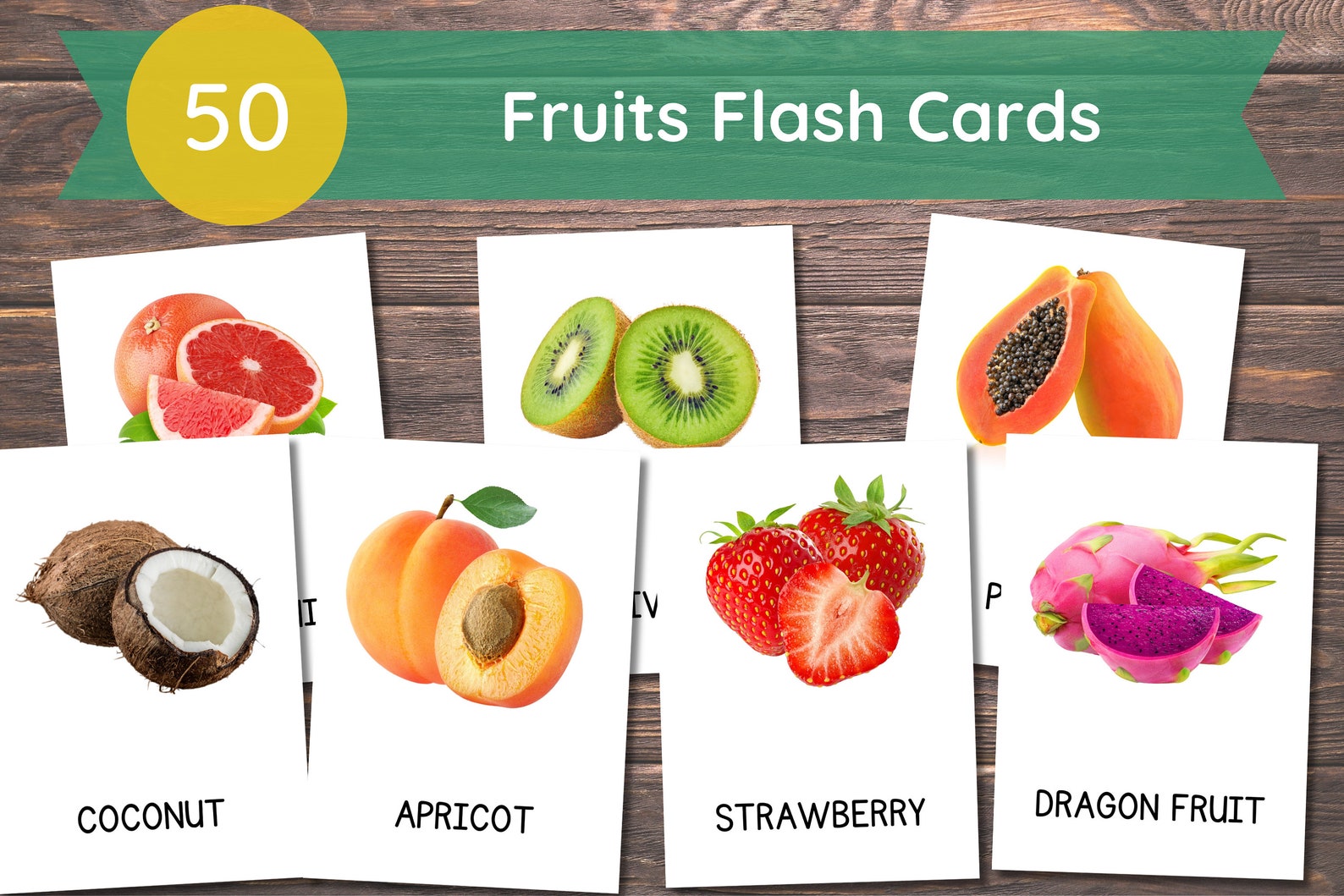 50 Fruits Cards, Fruits Flashcards, Printable Real Pictures Flashcards ...