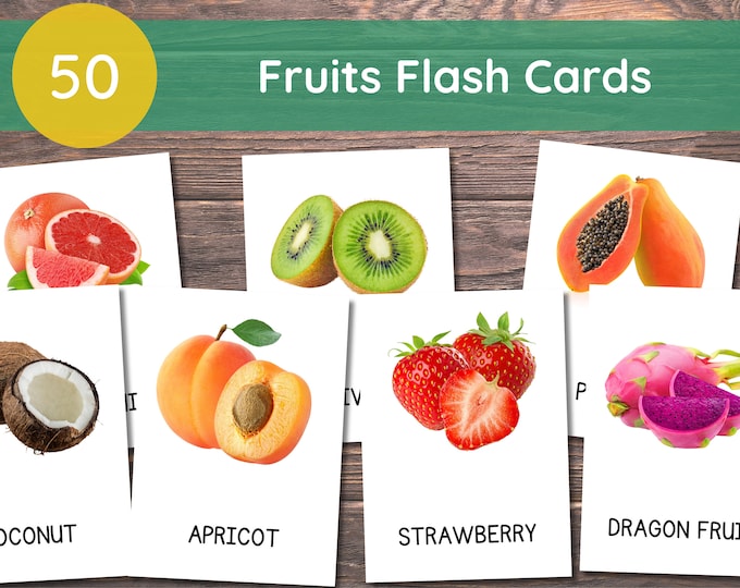 50 Fruits Cards, Fruits Flashcards, Printable Real Pictures Flashcards ...