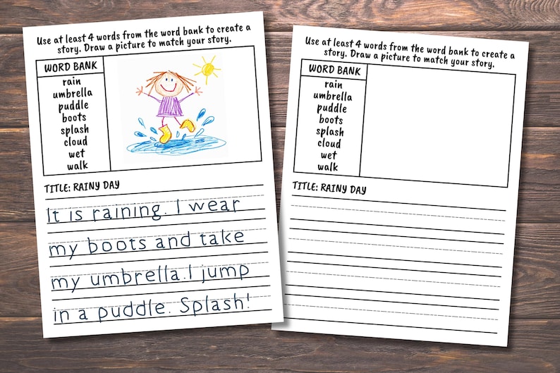 100 Word Bank Story Writing Worksheets, Creative Writing Prompts, 1st ...