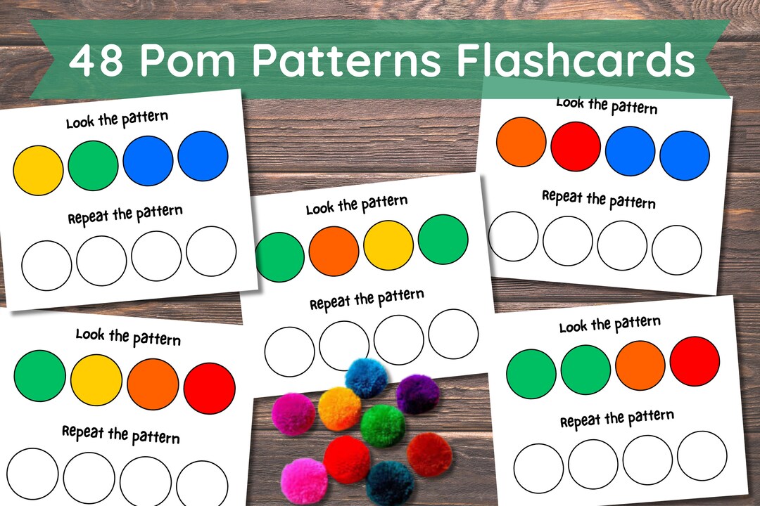 Pom Patterns 48 Activity Cards Montessori Learning Toy for Preschool ...