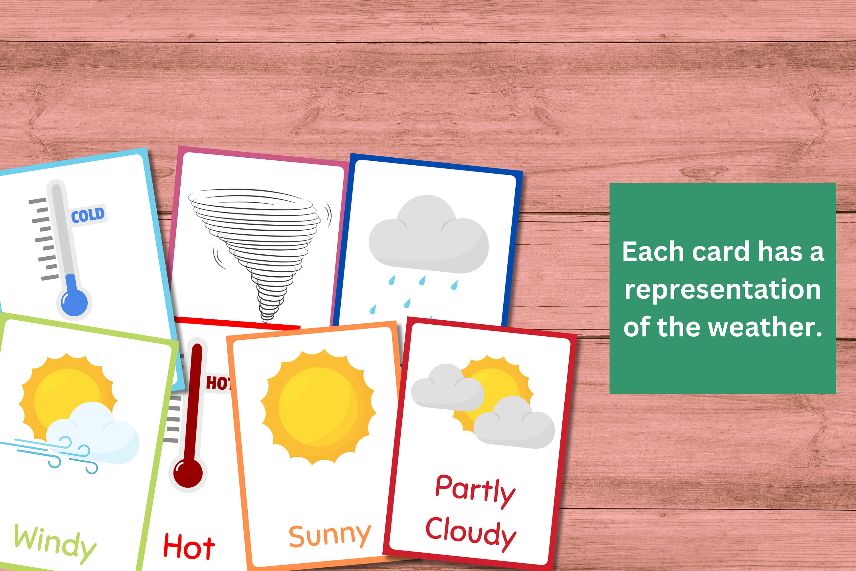 15 Weather Cards | Montessori Flashcards | Pre-school Cards | Rainbow ...